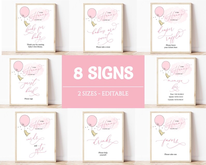 Editable Winnie the Pooh Signs Classic Winnie the Pooh Bear Baby Shower ...