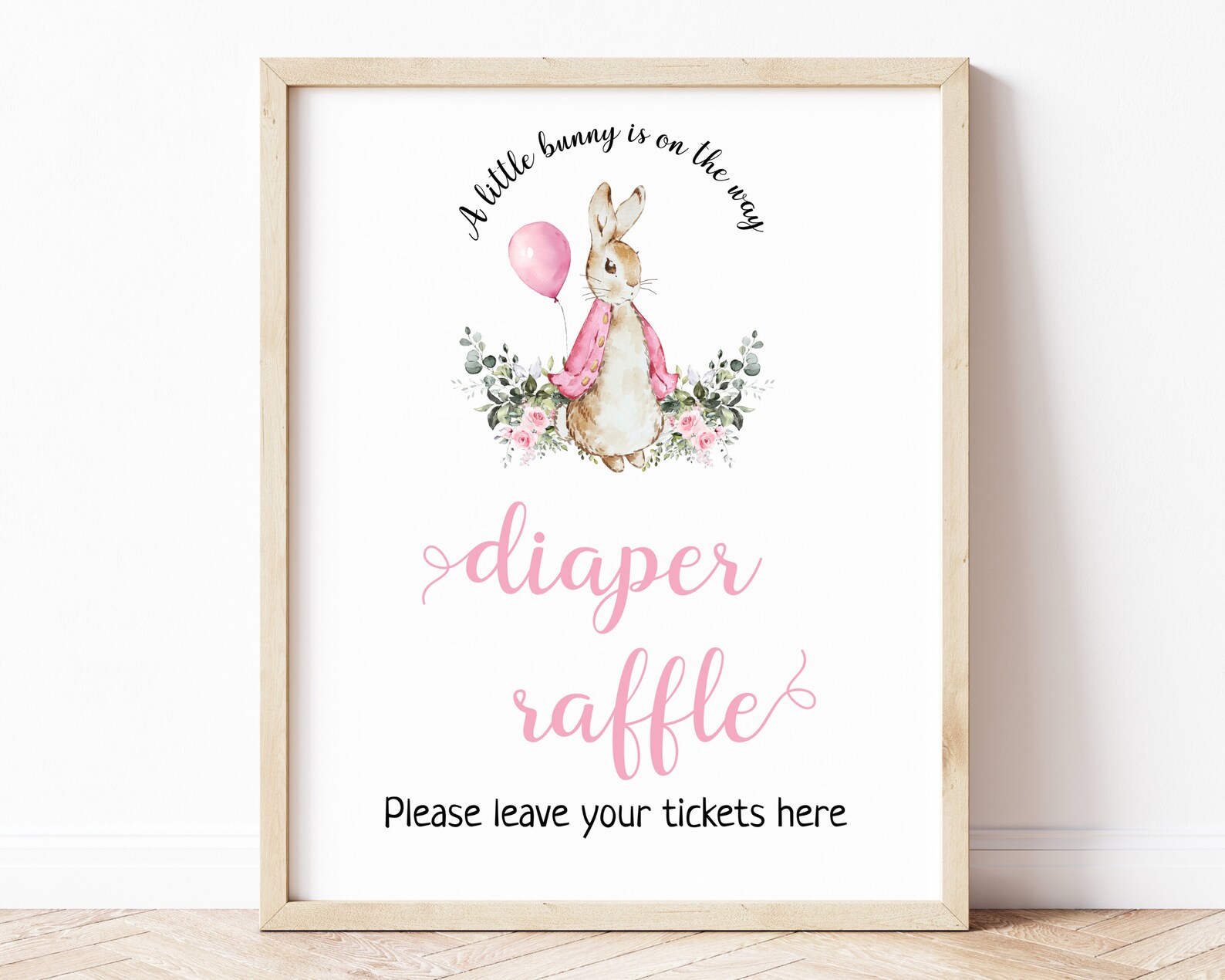 Peter Rabbit Girl Baby Shower Diaper Raffle Sign, Raffel Sign, Editable ...