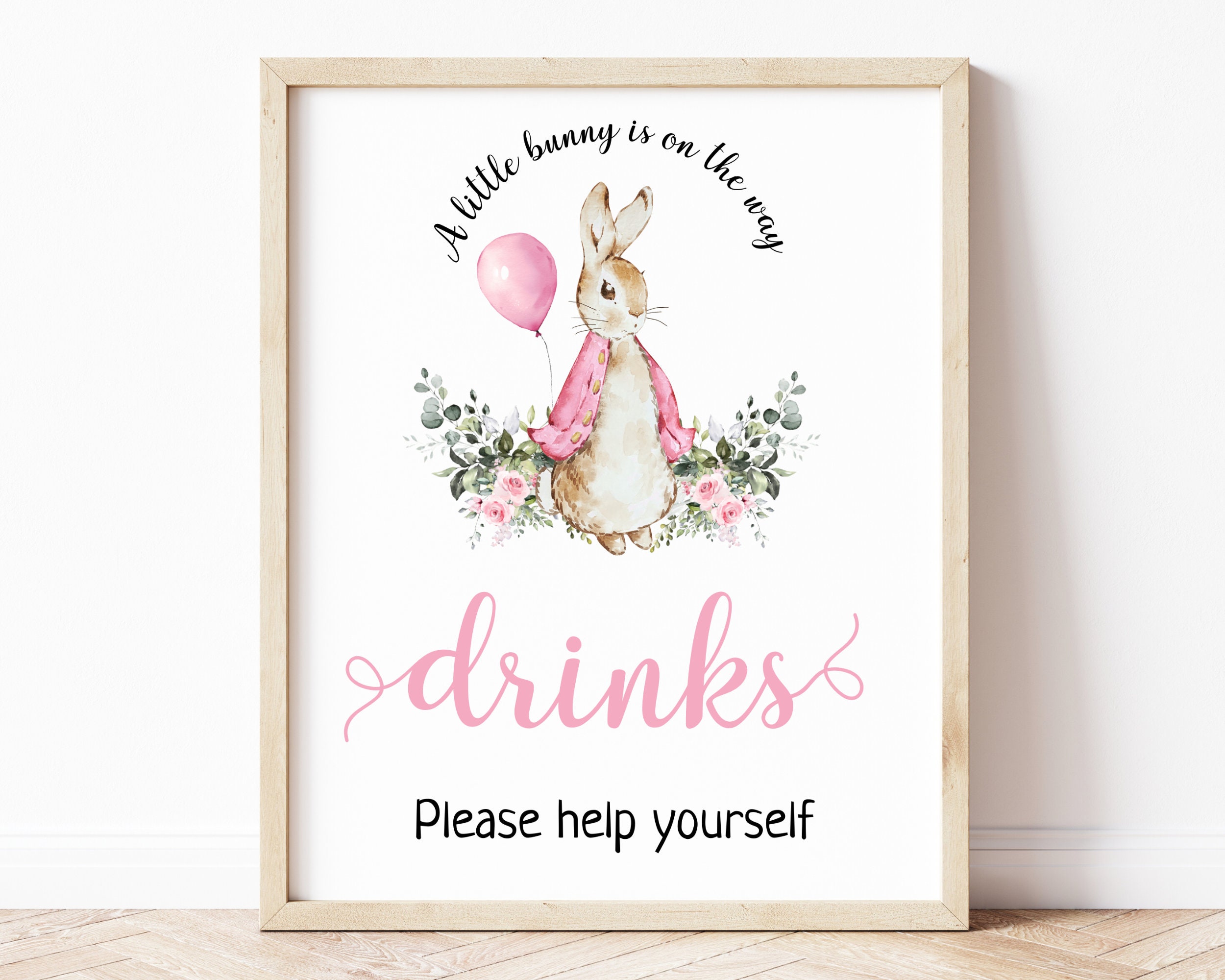 Peter Rabbit Girl Baby Shower Drinks Sign, Drinks Signage, Editable ...
