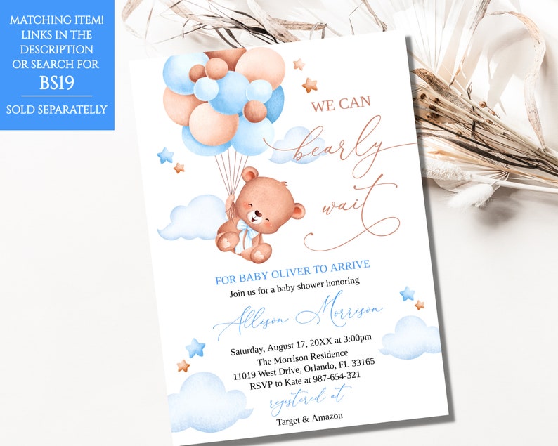 Editable Teddy Bear Boy Baby Shower Favor Tag, Teddy Bear Favor Label ...