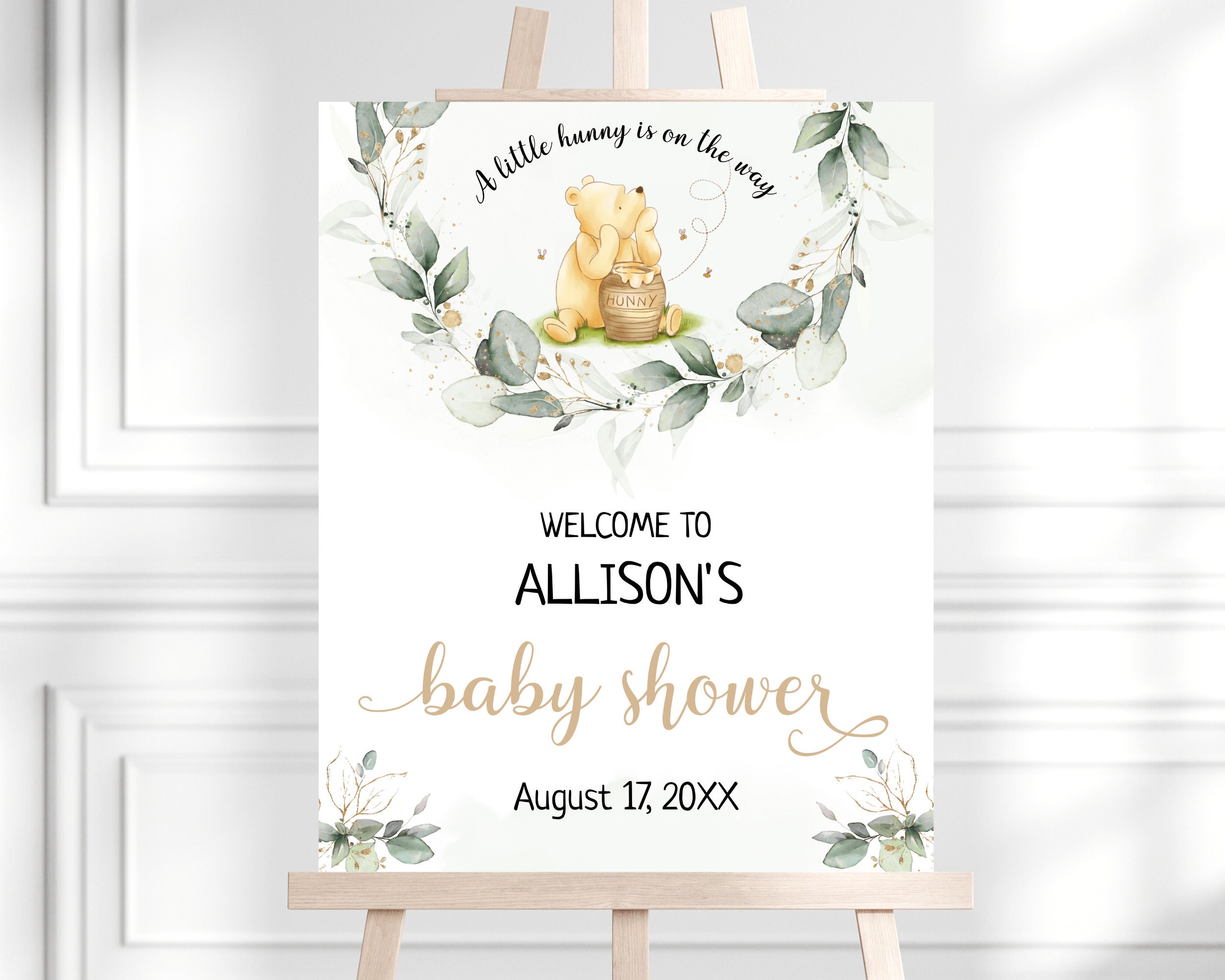 Eucalyptus Branch Design Winnie the Pooh Baby Shower Welcome Sign ...