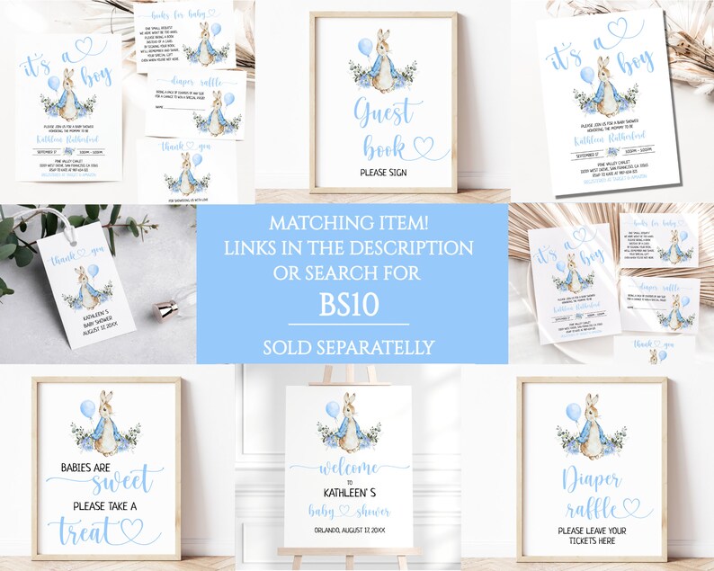 Peter Rabbit Baby Shower Invitation Set, Editable Invite Templates ...