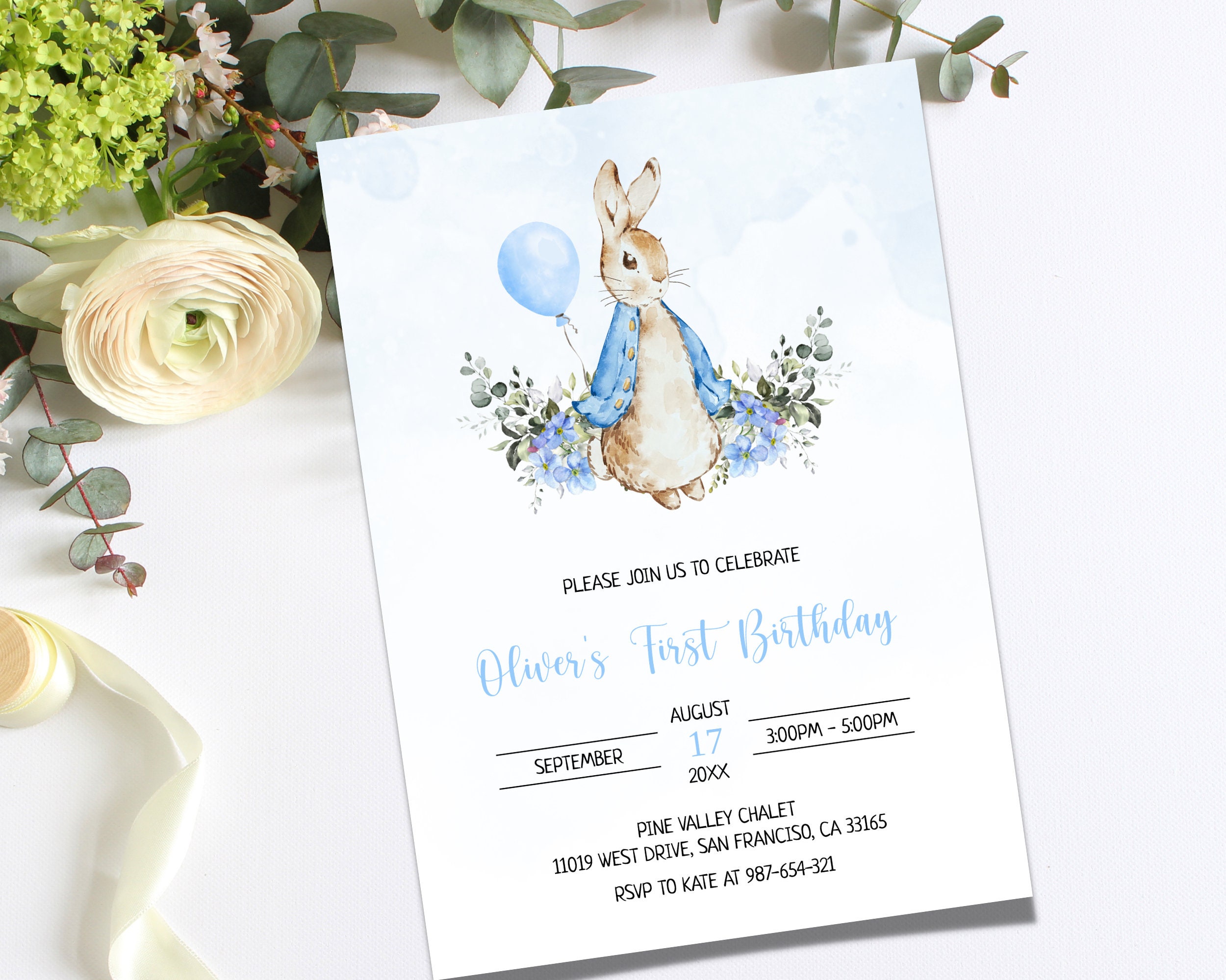 Peter Rabbit Boy 1st Birthday Invitation, Peter Rabbit Invitation, Boy ...