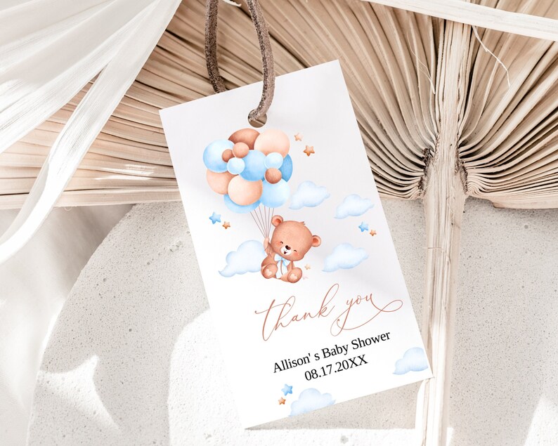 Editable Teddy Bear Boy Baby Shower Favor Tag, Teddy Bear Favor Label ...