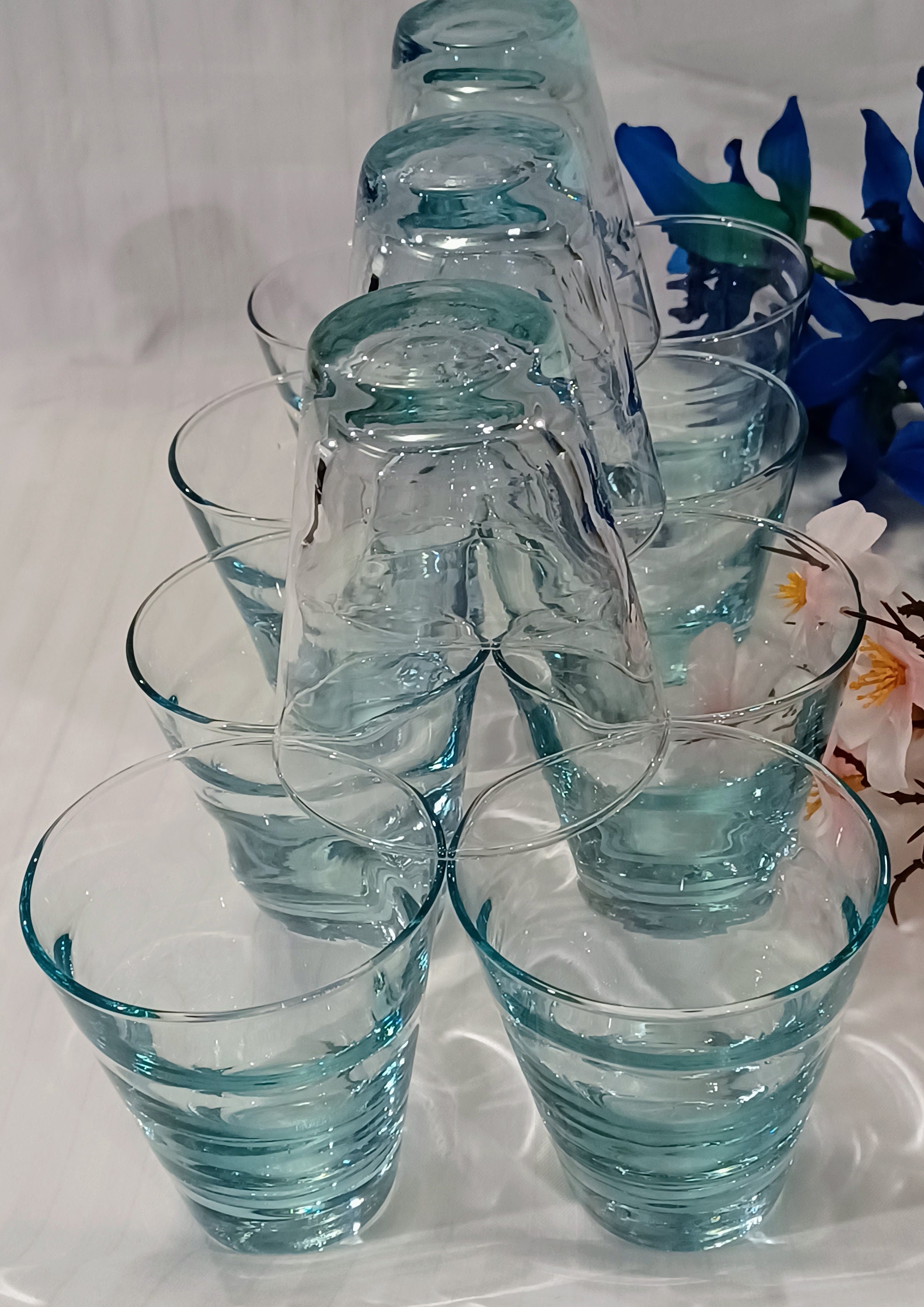 Libbey Aqua Blue Freda Diamond Designed Ripple Juice Glass Set - Etsy