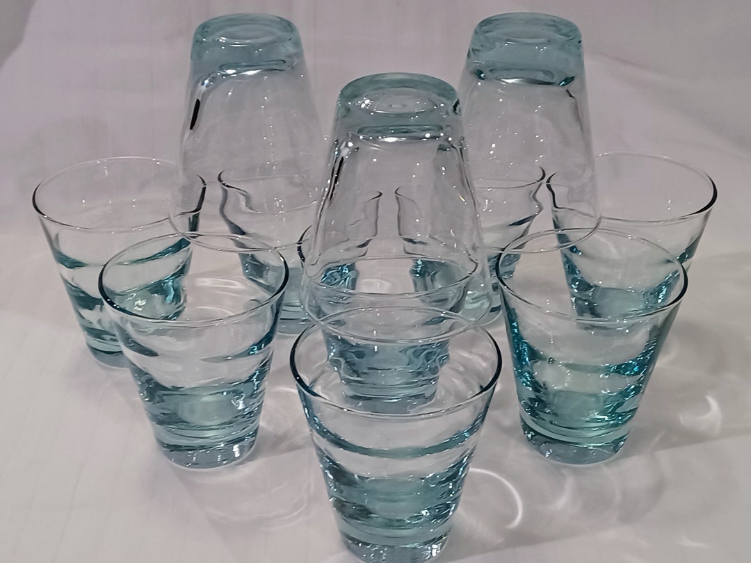 Libbey Aqua Blue Freda Diamond Designed Ripple Juice Glass Set - Etsy