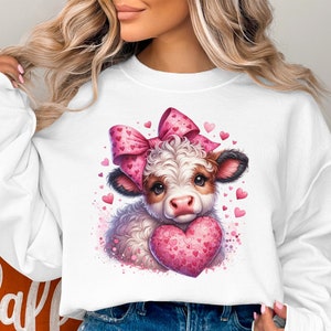 Highland Cute Cow Digital Art, Valentine's Day Love Heart, Animal ...