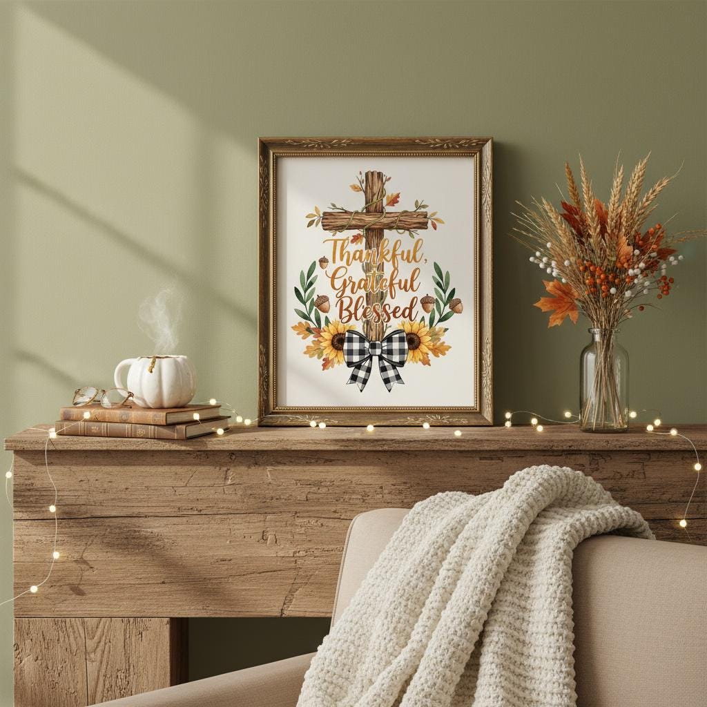 Fall Christian Cross SVG: Thankful, Grateful, Blessed (digital Download ...