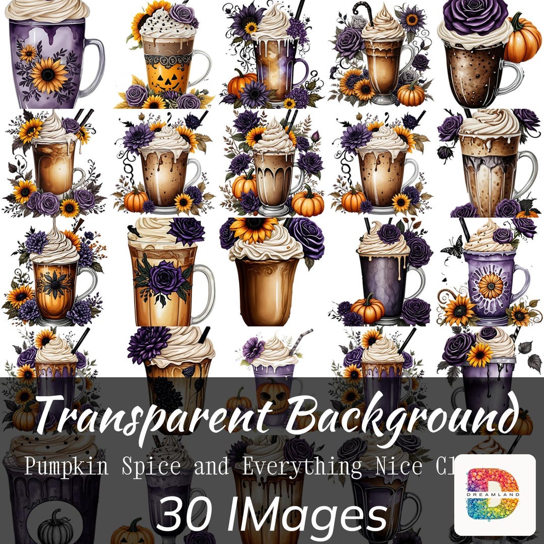 Pumpkin Spice Coffee Clipart Bundle• Fall Floral Mug PNG Bundle ...