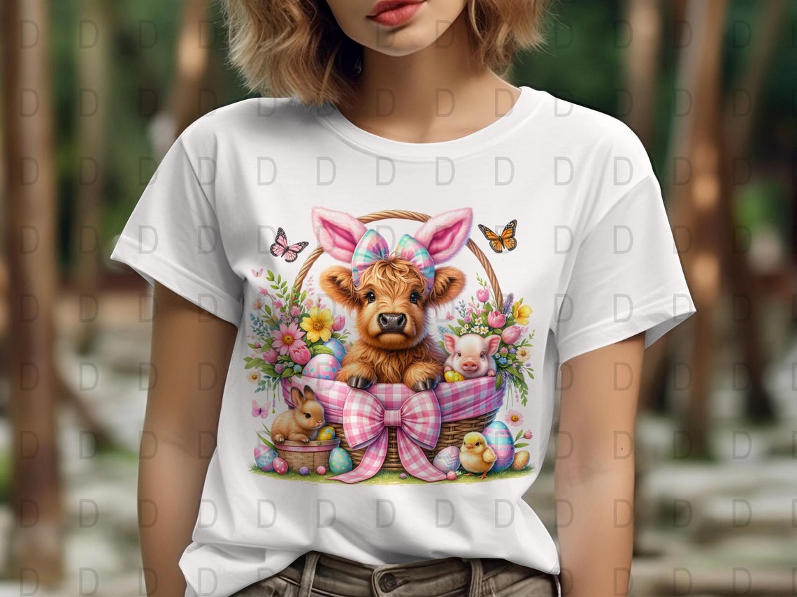 Easter Highland Cow PNG | Bunny Ears, Sublimation Design (digital ...
