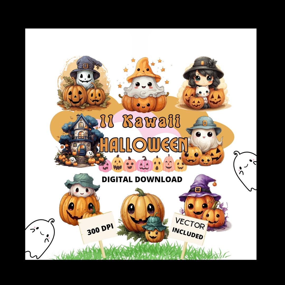 Kawaii Halloween Clipart – 11 Designs, SVG Vectors (digital Download ...
