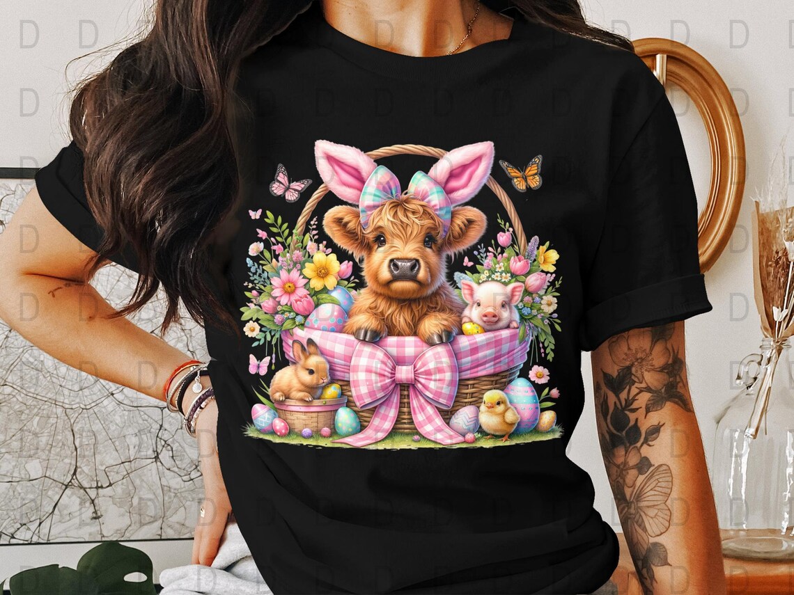 Easter Highland Cow PNG | Bunny Ears, Sublimation Design (digital ...