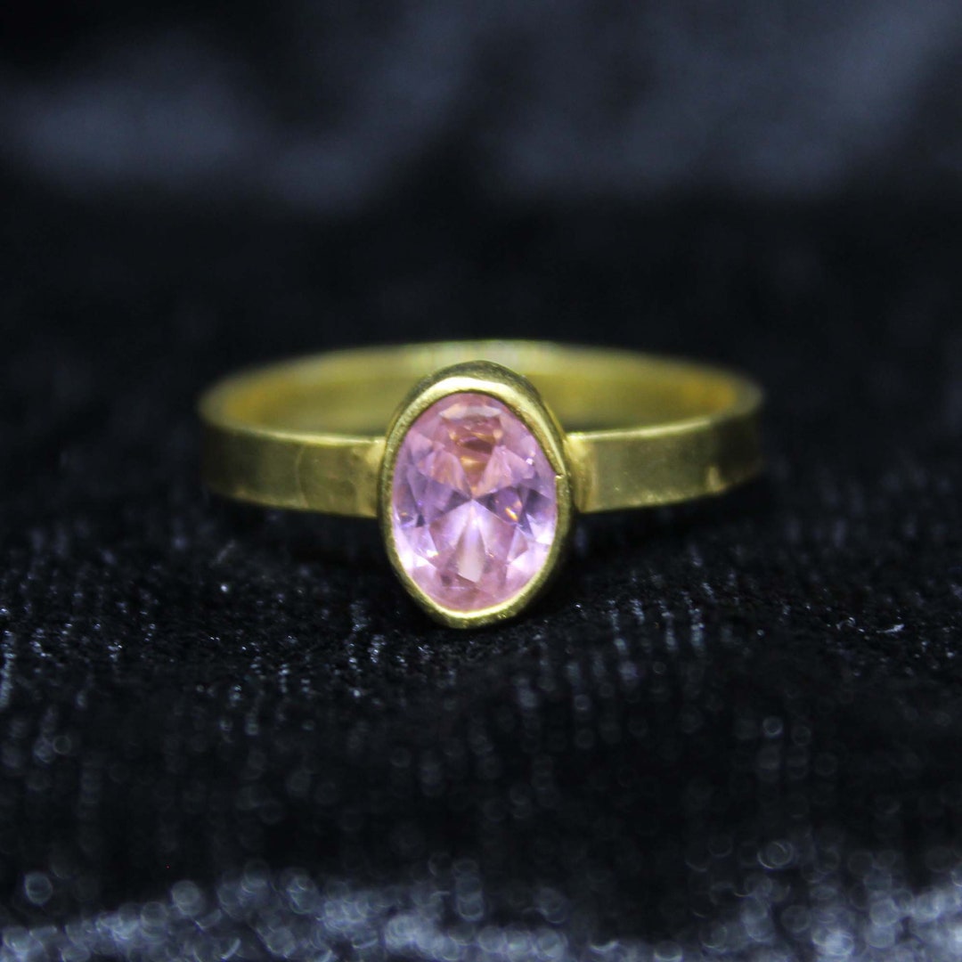Shiny Gold Band Pink Topaz Ring, Rose Goldand Pink Topaz Stone Ring ...