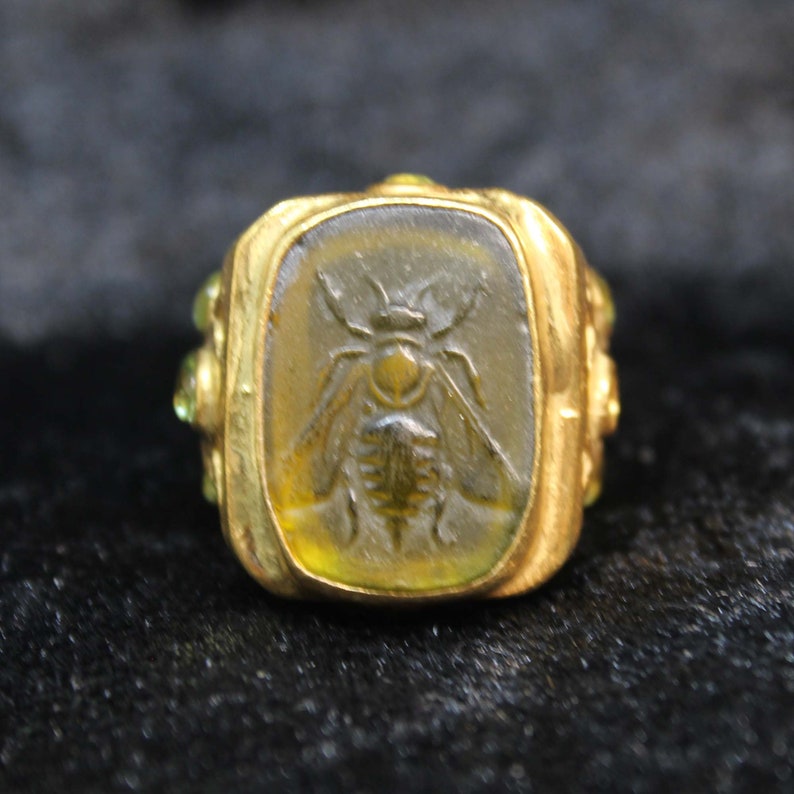 Roman Art Handmade Bee Glass Intaglio Ring 925K Solid - Etsy