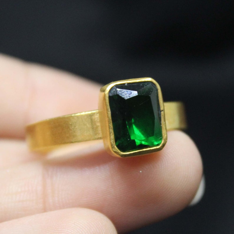 Handmade Lab Emerald Ring: 925K Sterling Silver, Gold Vermeil - Etsy