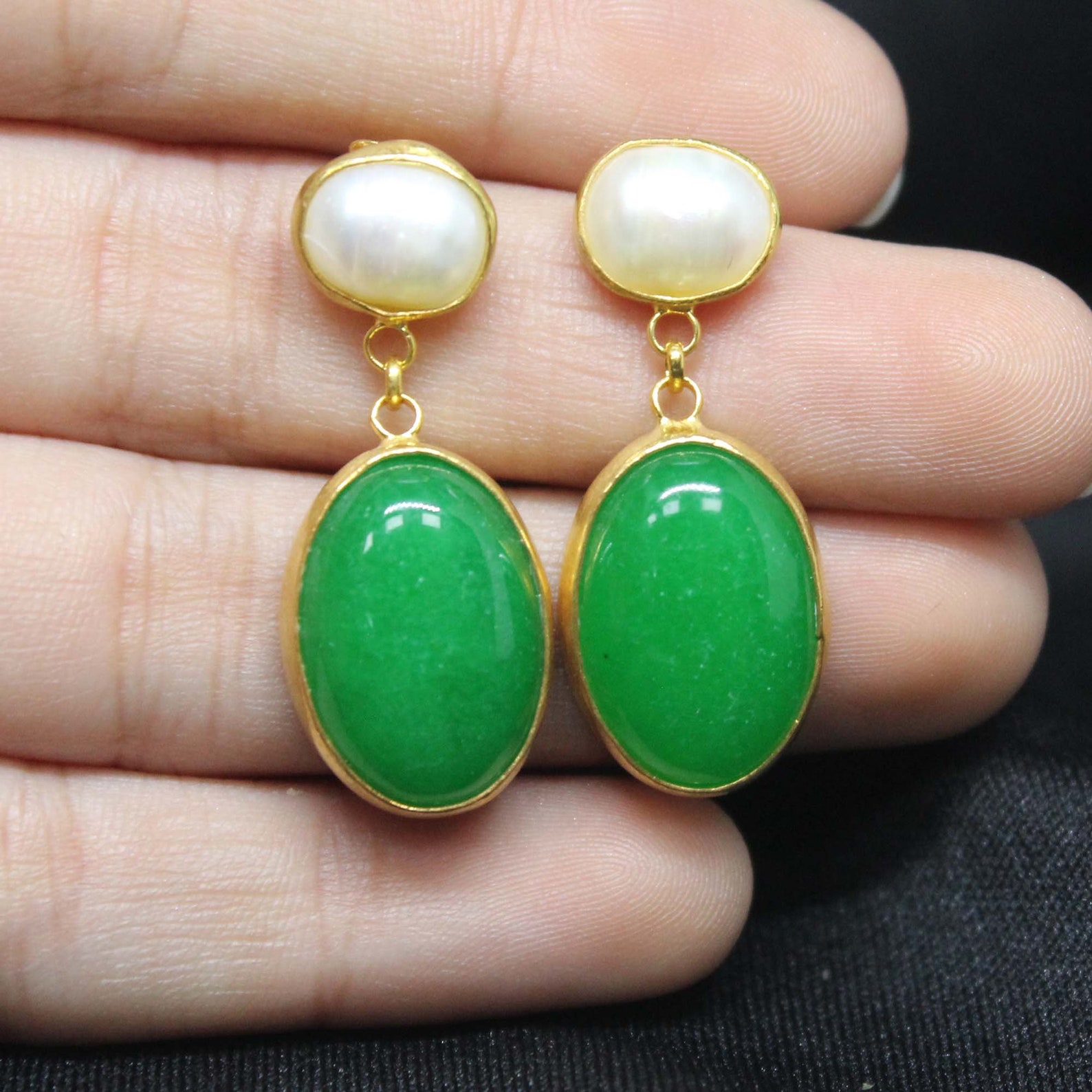 Handmade Pearl and Jade Drop Earrings: 925K Silver Jewelry - Etsy