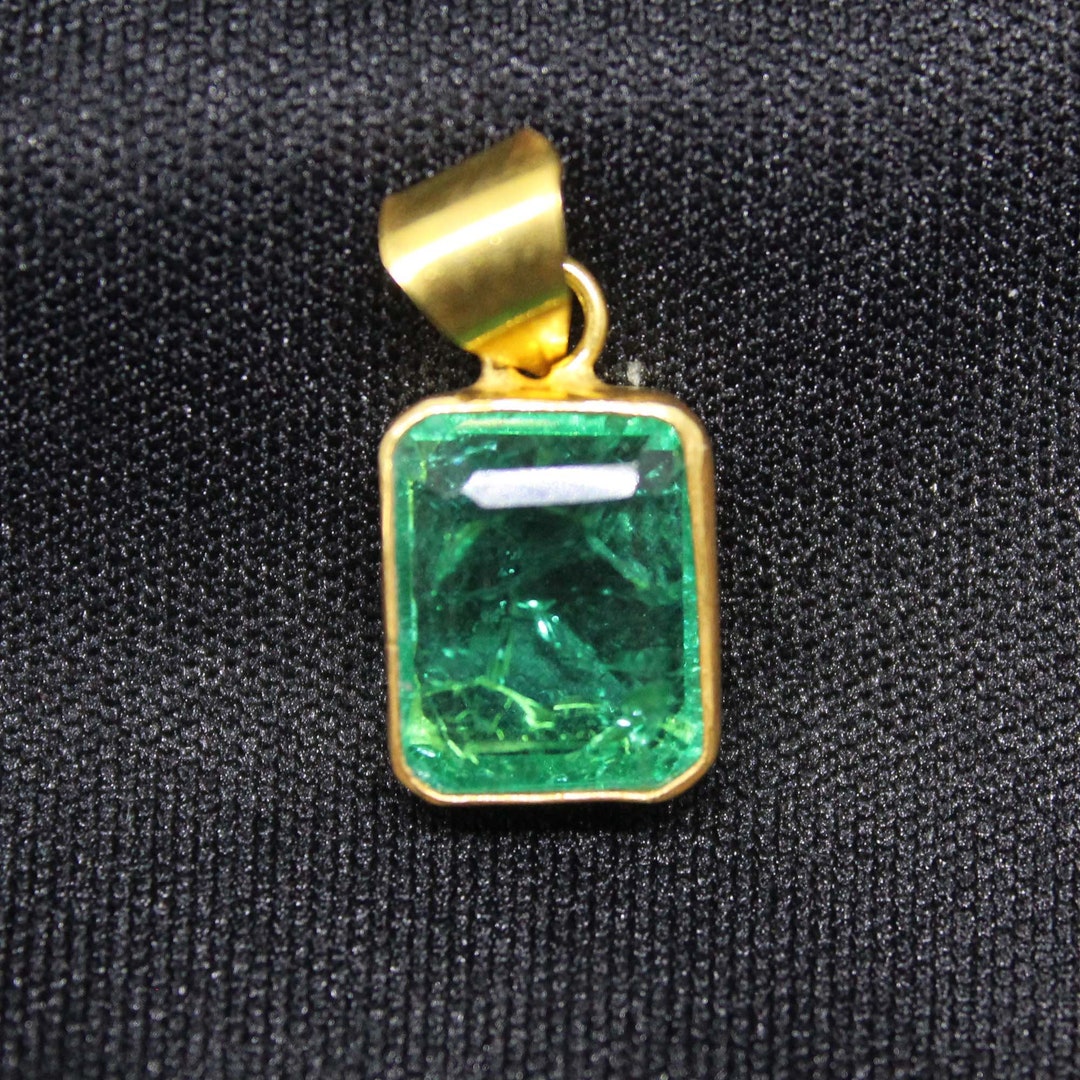 Colombia Emerald Gemstone Necklace Pendant - 14K Yellow Solid Gold ...