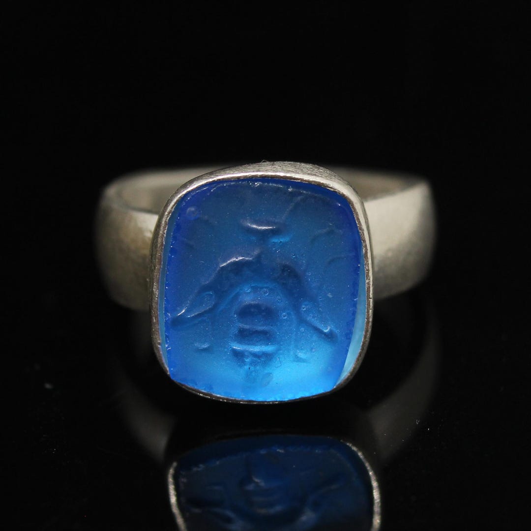 Roman Art Handmade Enamel Bee Intaglio Ring - 925K Solid Sterling ...
