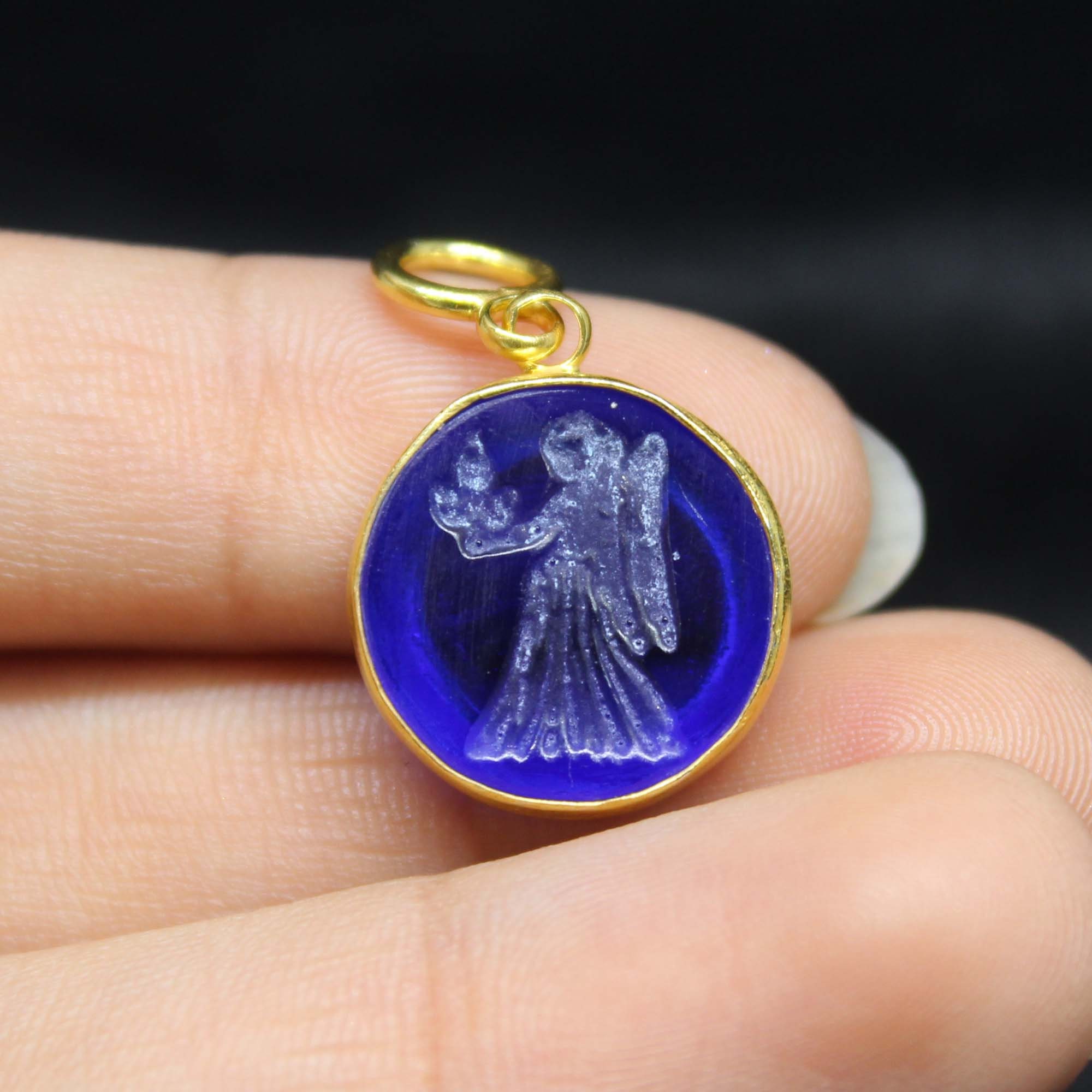 Roman Art Handmade Glass Blue Angel Intaglio Pendant 925K - Etsy