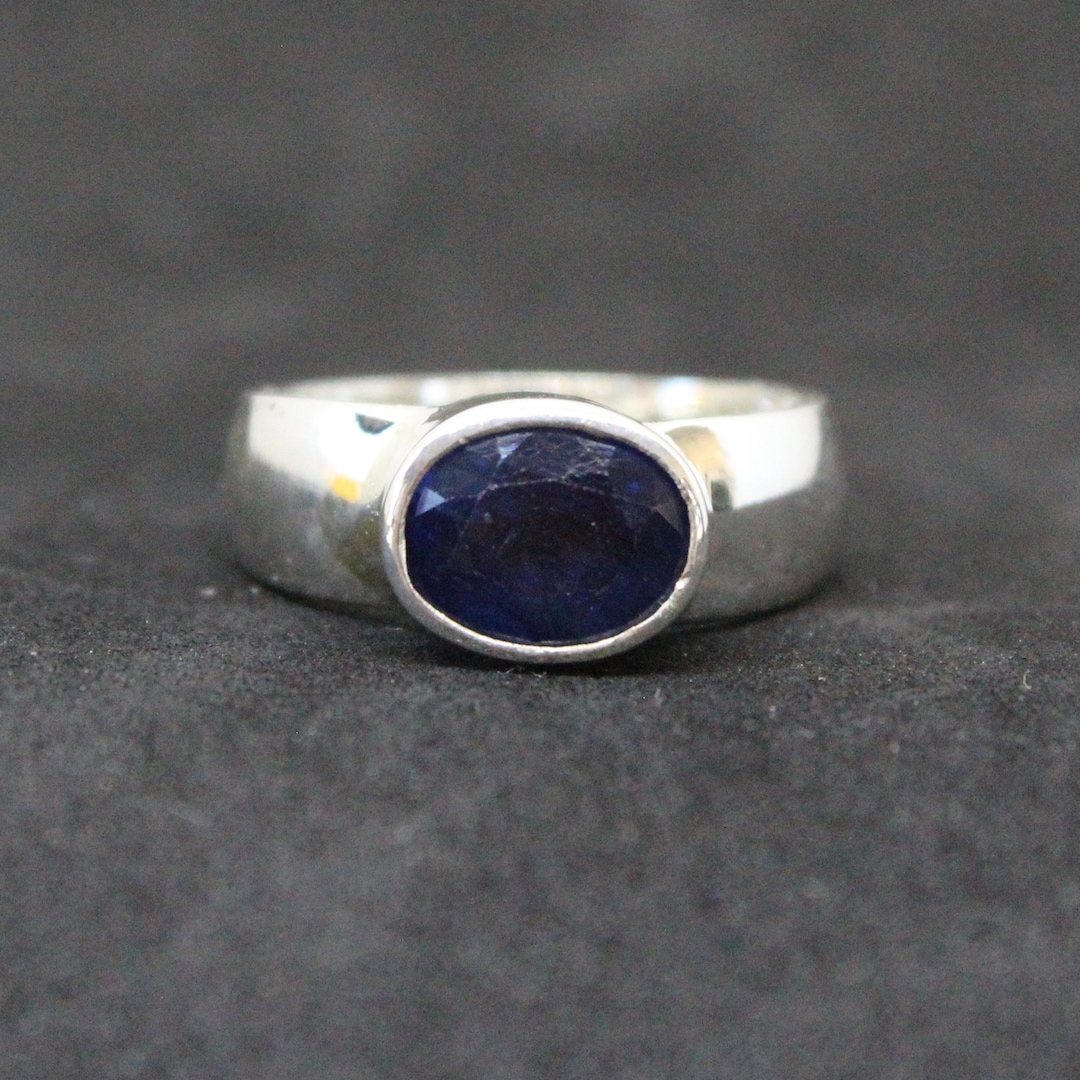 Natural Sapphire Ring - 925 Sterling Silver - Yellow Gold Vermeil Band ...