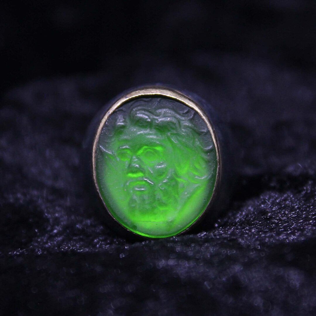 Roman Art Handmade Zeus Glass Intaglio Ring, 925K Solid Sterling Silver ...