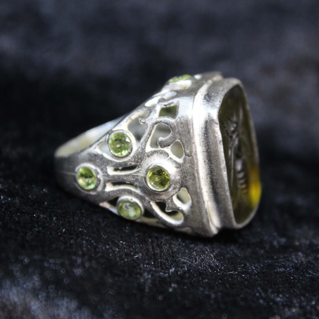 Roman Art Handmade Bee Glass Intaglio Ring, 925K Solid Sterling Silver ...