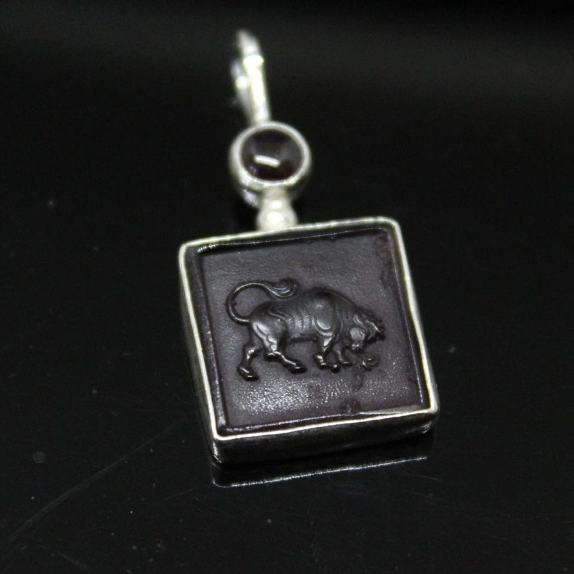 Handcrafted Enamel Bull Pendant: Sterling Silver Garnet Necklace - Etsy