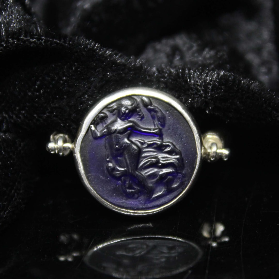 Roman Art Handmade Glass Intaglio Ring, 925K Solid Sterling Silver ...