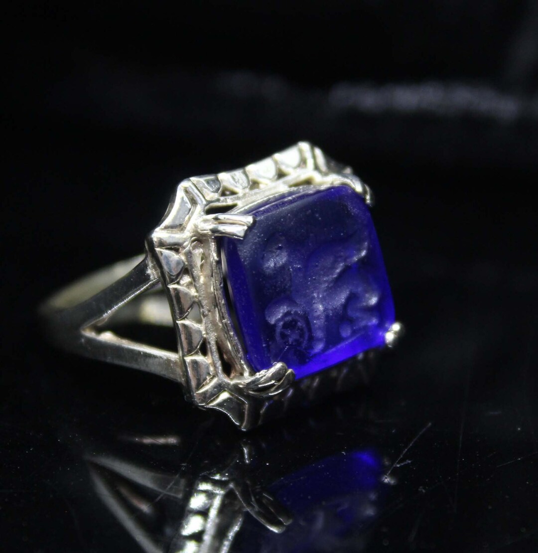 Intaglio Glass Silver Ring Intaglio Glass Ring Gold Over Fashion Ring ...