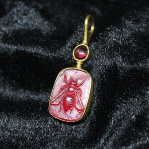 Natural Ganet and Bee Glass Intaglio Red Bee Pendant, Handmade 925K ...