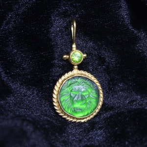 Roman Art Handmade Glass Lion Intaglio Pendant With Peridot , 925K ...