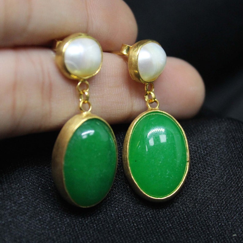Handmade Pearl and Jade Drop Earrings: 925K Silver Jewelry - Etsy