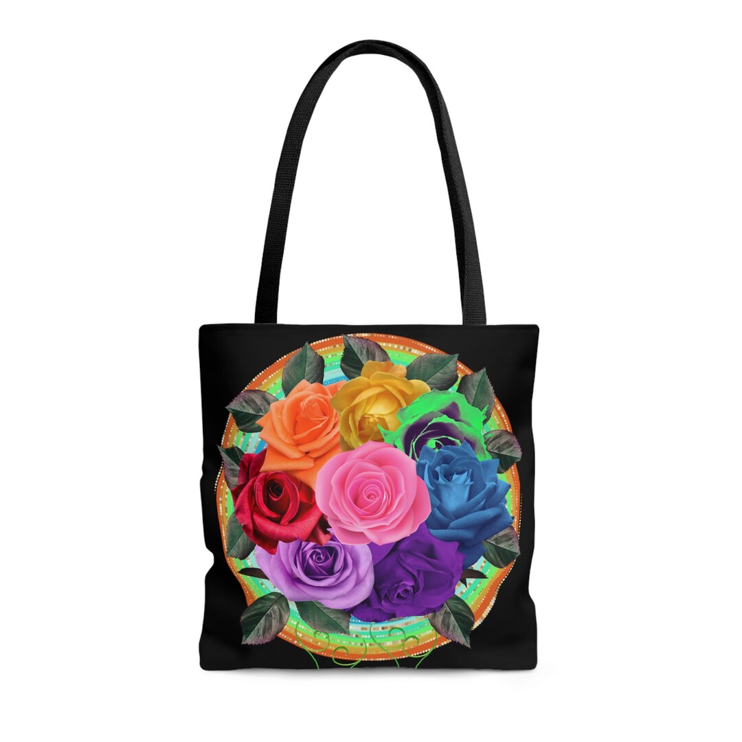 Rainbow Color Roses Tote Bag AOP 3 SIZES Ecobag Canvas Beach Yoga Town ...
