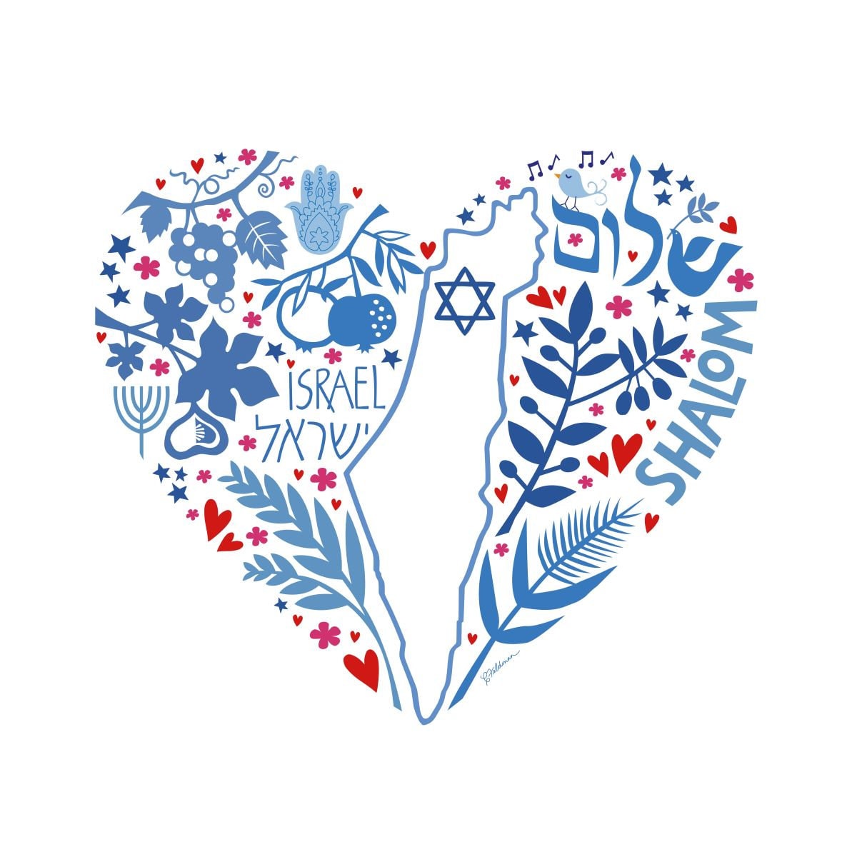 My Israel I Love Israel Jewish Art Judaica Heart Seven Species Iconic ...