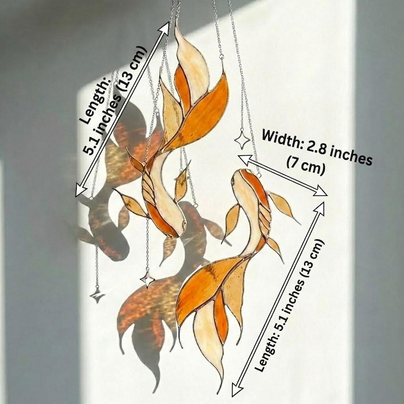 Stained Glass Goldfish Suncatcher, Amber Orange Koi Fish Window Hanging ...