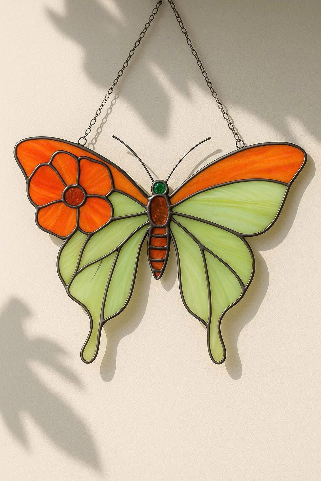 Stained Glass Butterfly Suncatcher: Handmade Window Garden Decor - Etsy