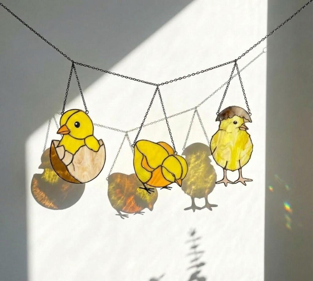 Stained Glass Hatching Chick Suncatcher, Easter Window Hanging, Spring ...