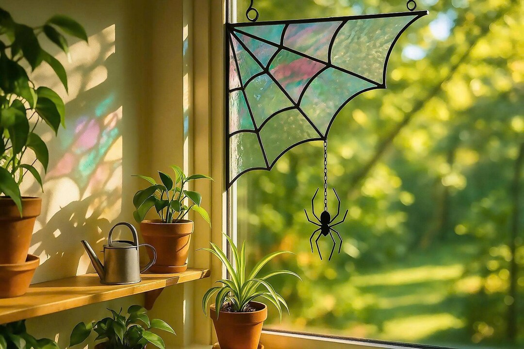 Stained Glass Spider Web Suncatcher – Gothic Halloween Window Decor - Etsy