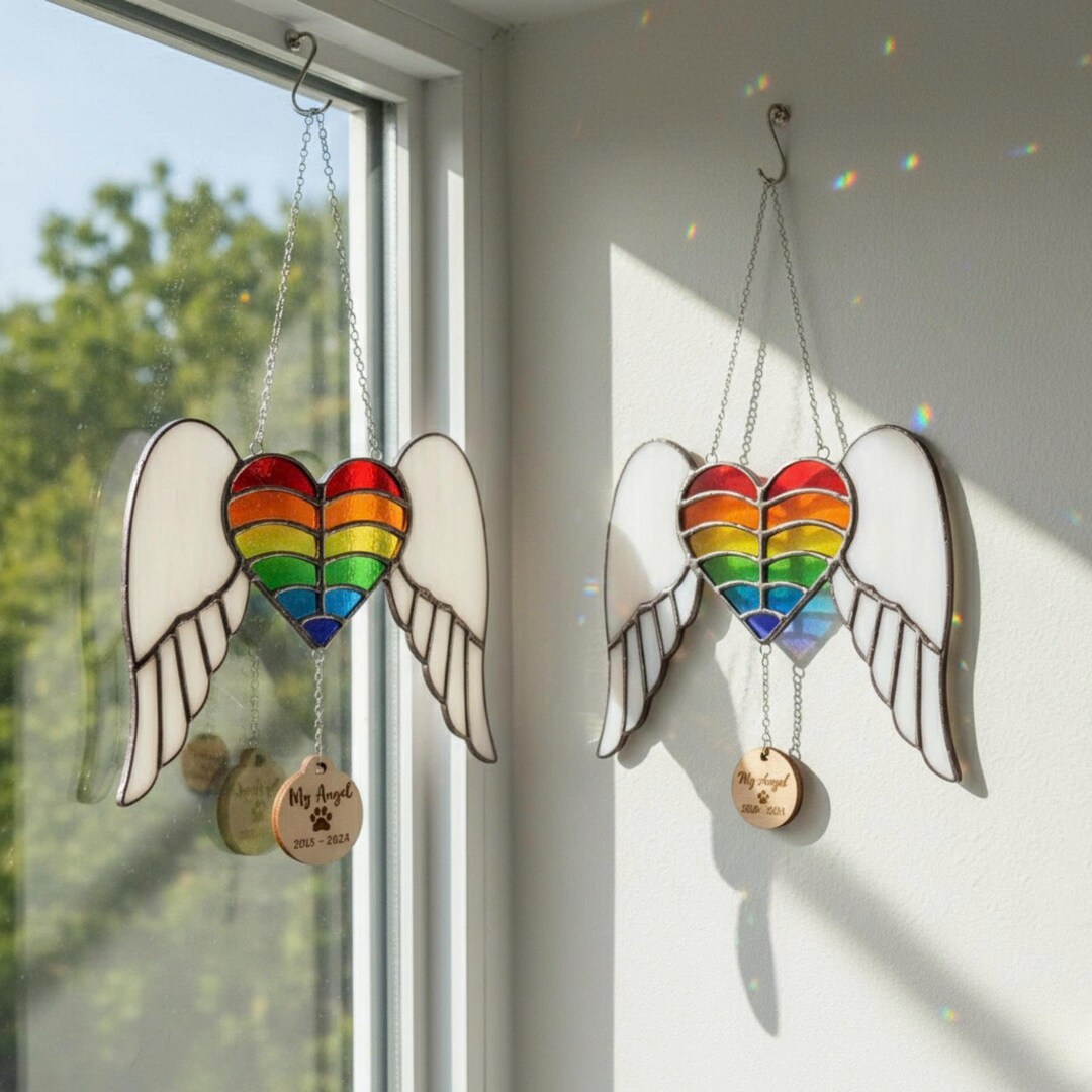 Stained Glass Rainbow Bridge Suncatcher – Pet Memorial Ornament With ...