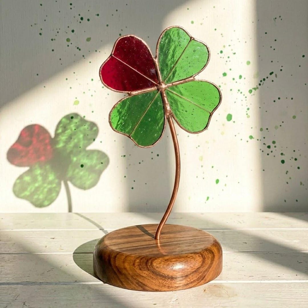 Stained Glass Four Leaf Clover, Table Decor Suncatcher, Lucky Shamrock ...