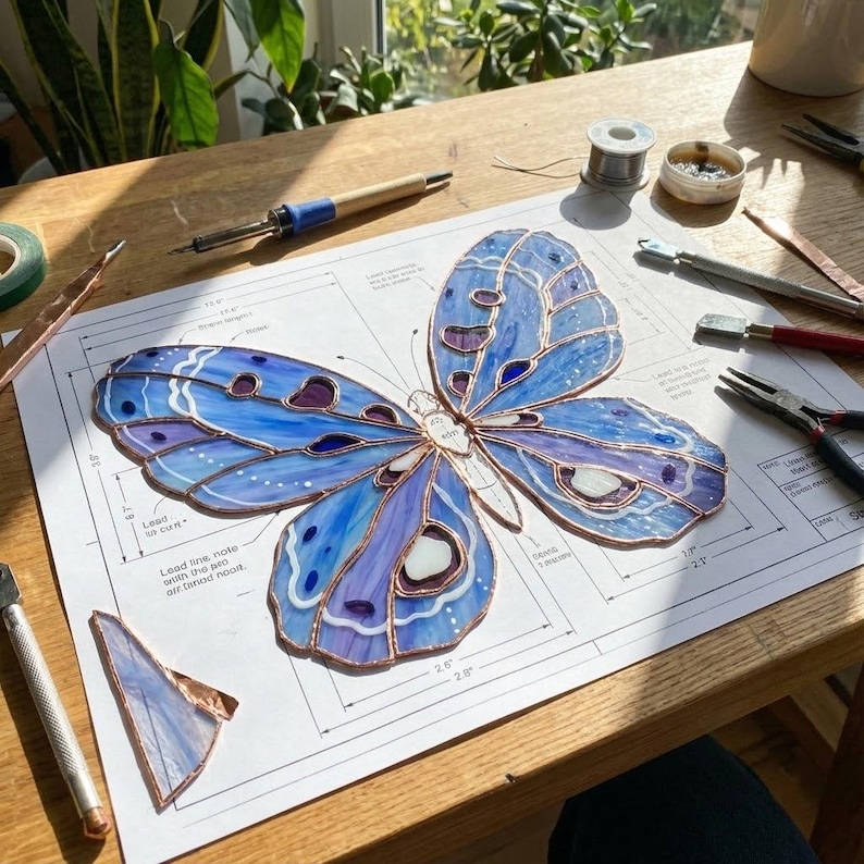 Blue Morpho Butterfly Bookends Stained Glass, Unique Gift for Book ...