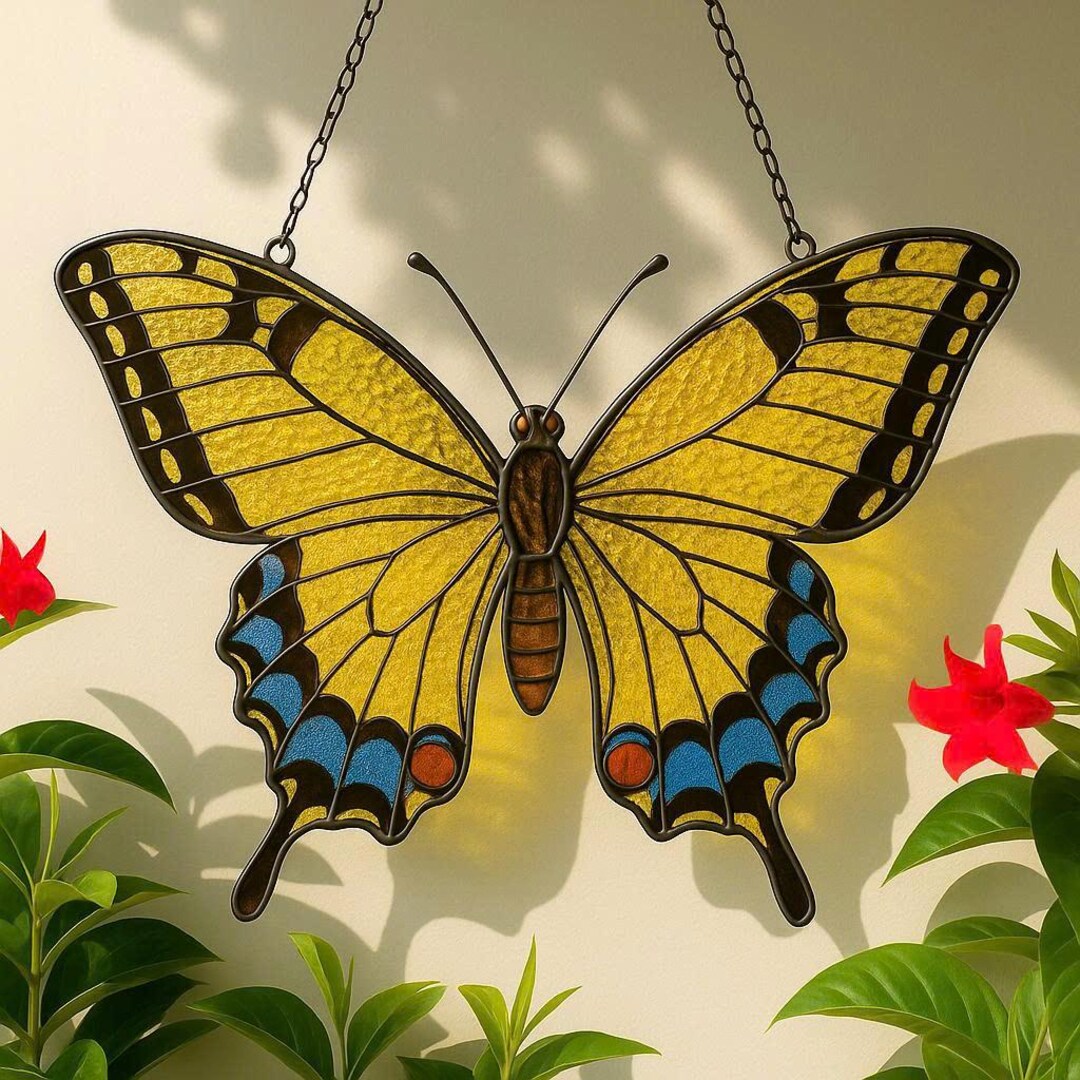 Stained Glass Butterfly Suncatcher: Handmade Window Decor, Copper Foil ...