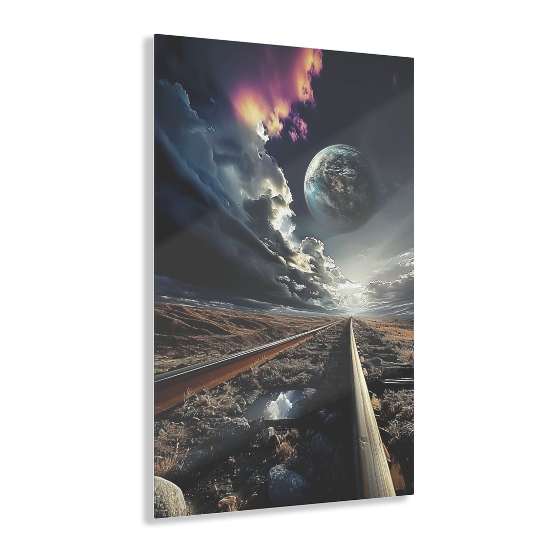 Glass Wall Art Home Decor Landscape Realism Painting Weird Train Tracks ...