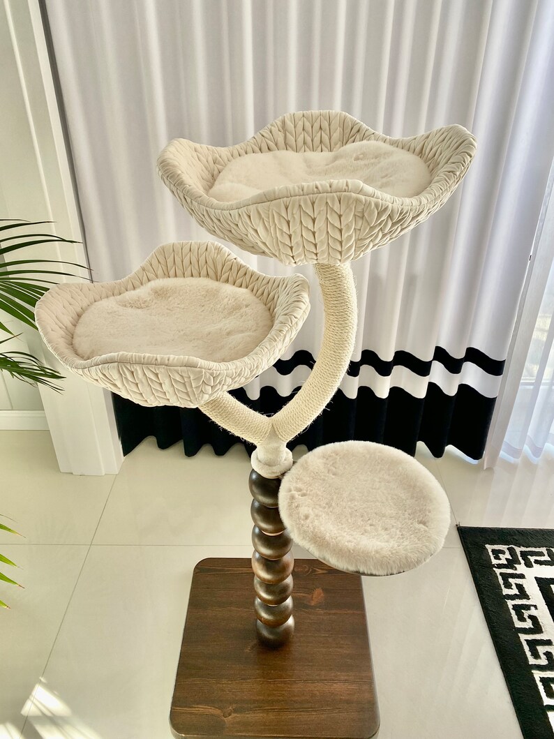No 12 Handmade Natural Wood Cat Tree: Modern Cat Tower With Scratching ...