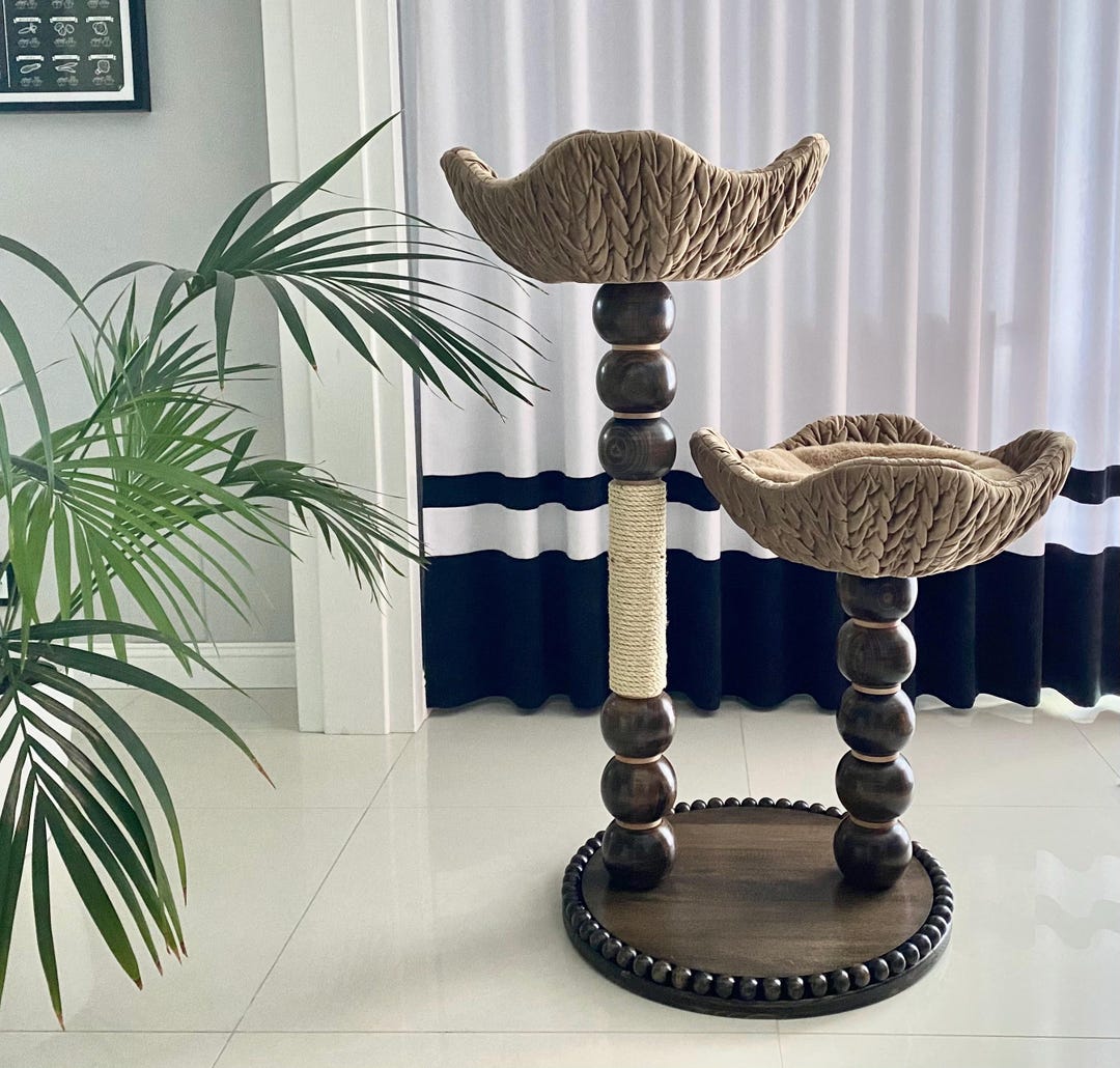 No 7 Handmade Natural Wood Cat Tree: Modern Cat Tower With Scratching ...