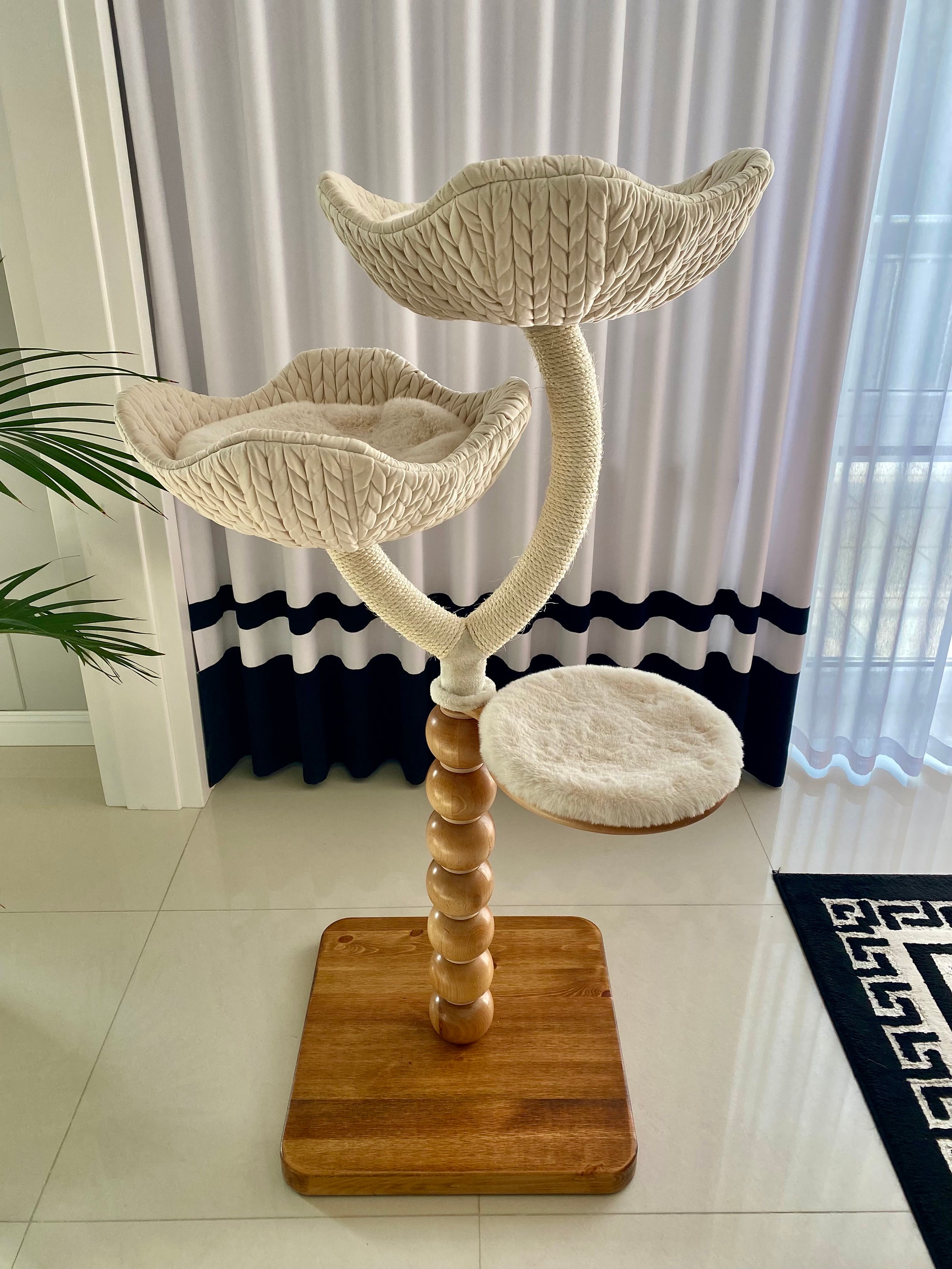 Handmade Natural Wood Cat Tree | Modern Cat Tower With Scratching Post ...