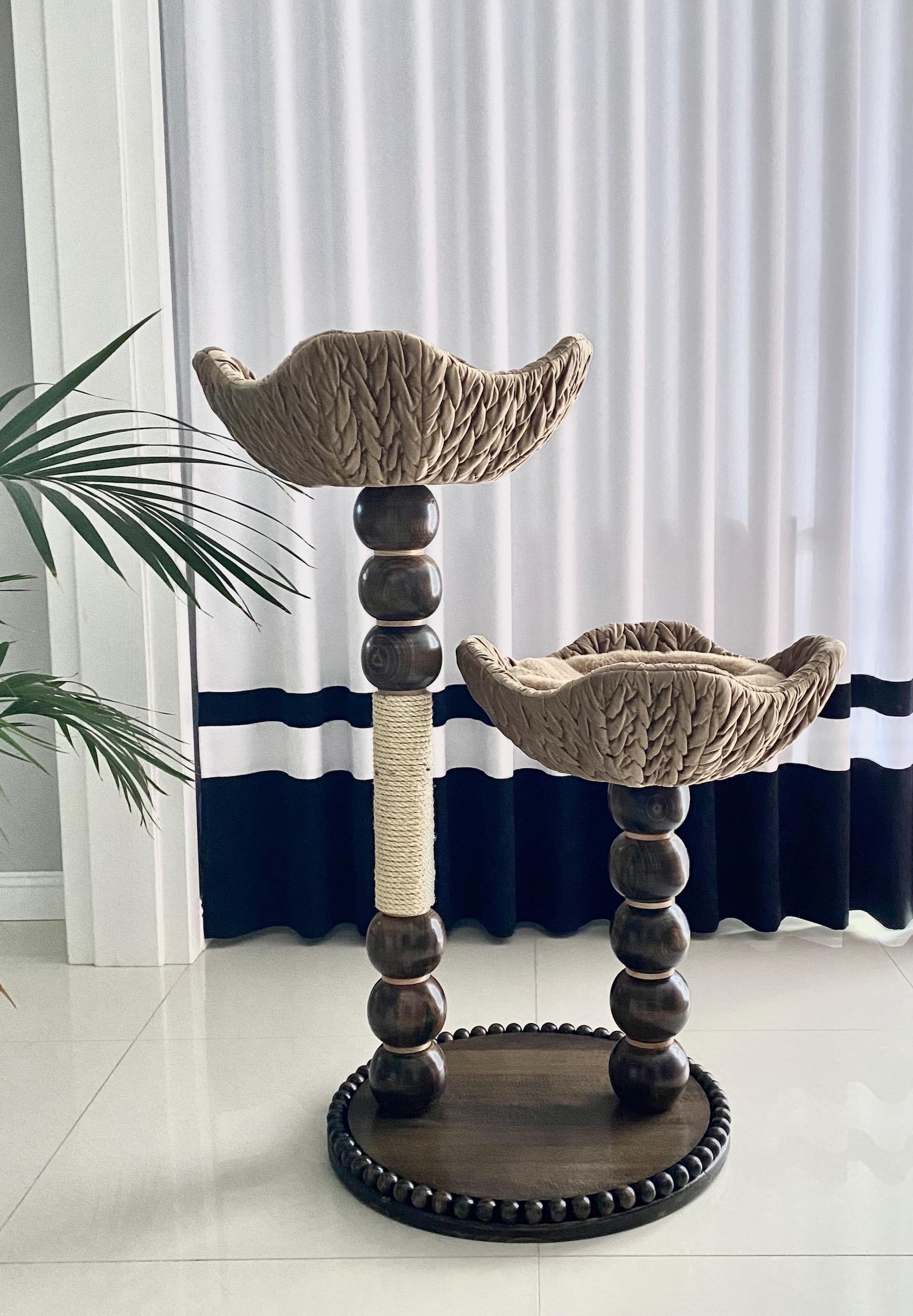 No 7 Handmade Natural Wood Cat Tree: Modern Cat Tower With Scratching ...
