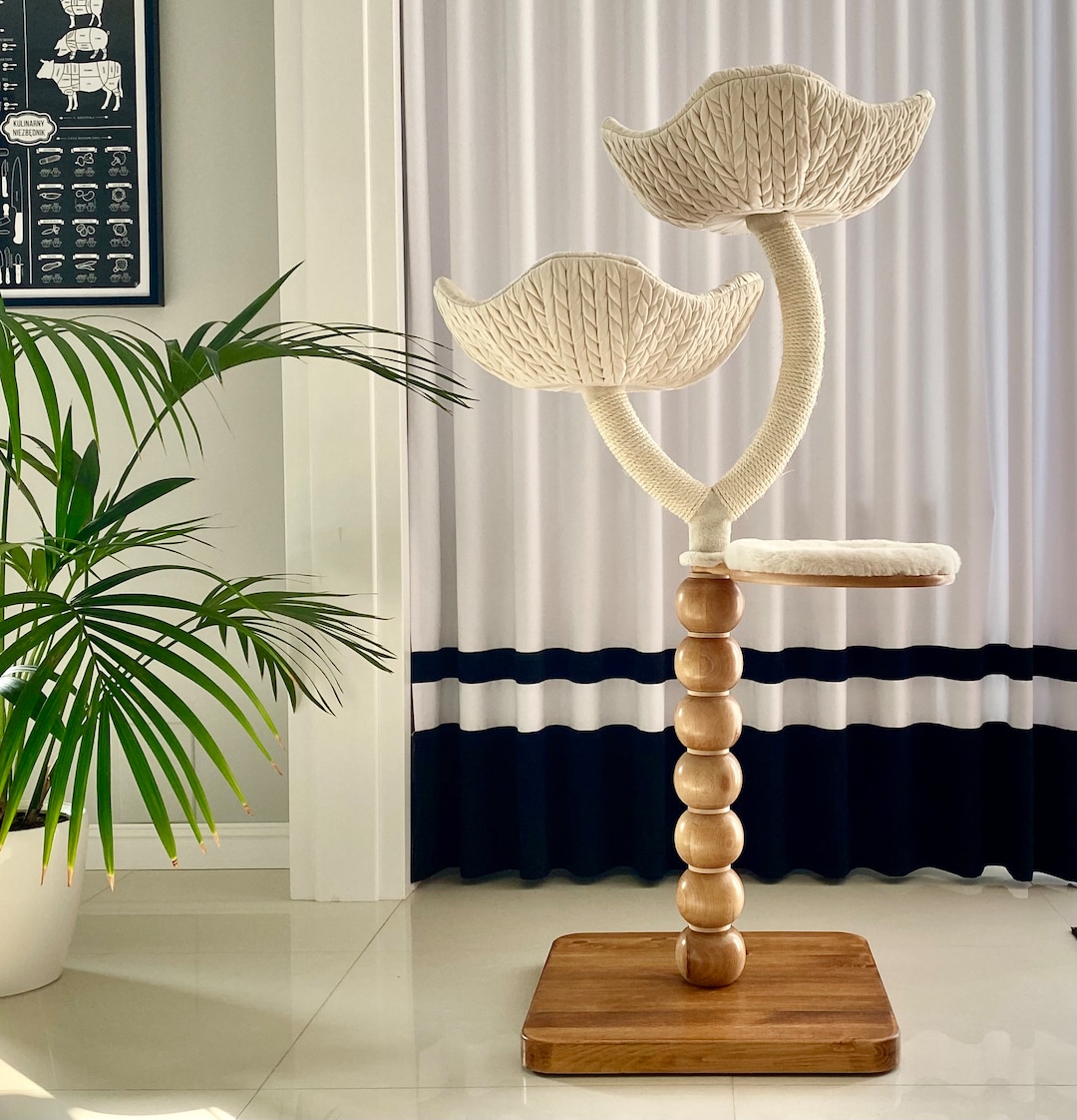 Handmade Natural Wood Cat Tree | Modern Cat Tower With Scratching Post ...