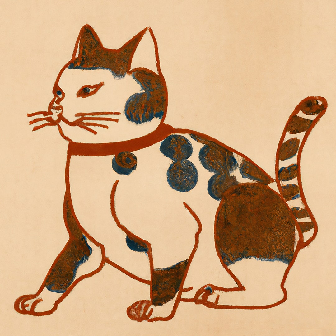 Japanese Ukiyo-e Cat Drawing - Etsy
