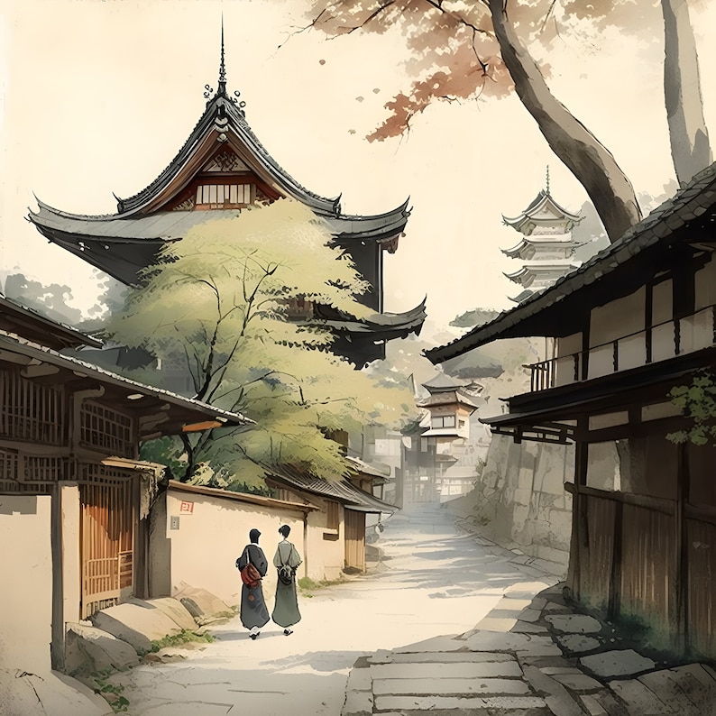 Printable Japanese Wall Art - 5 Sizes - Village Scene - Etsy